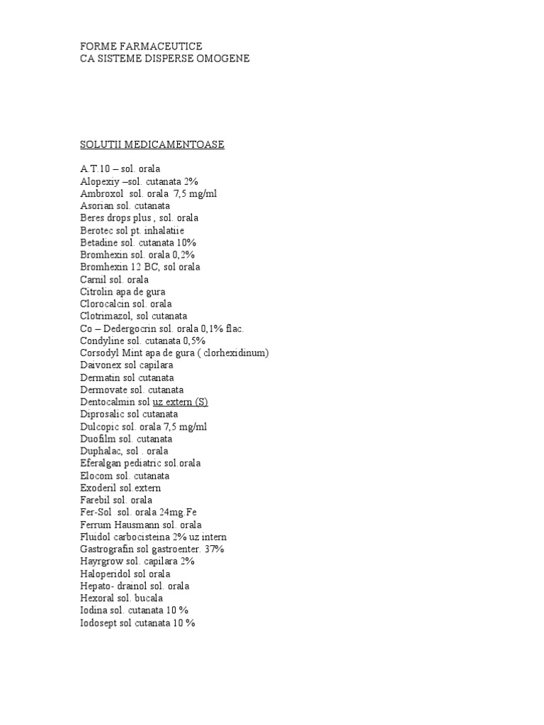 Forme Farmaceutice Solutii Uz Intern Si Extern, Siropuri | PDF ...