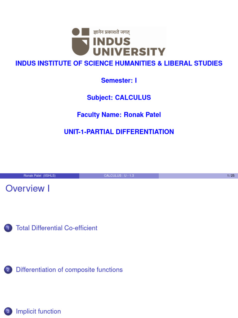 Indus Institute of Science Humanities & Liberal Studies Semester: I Subject: CALCULUS Faculty ...