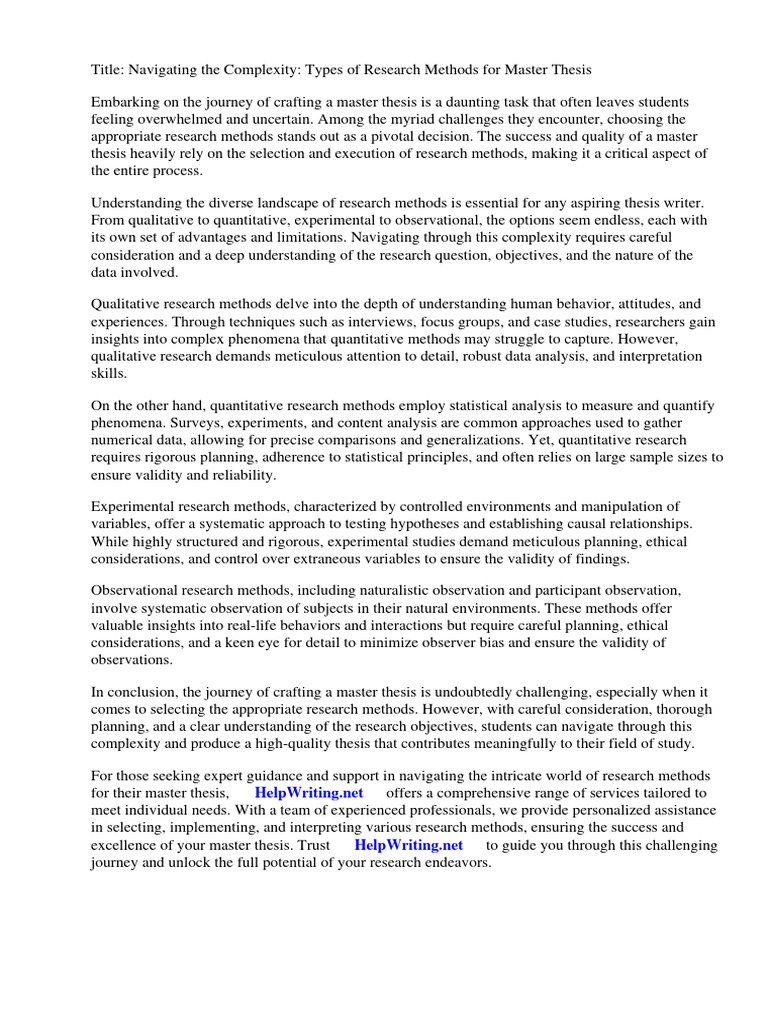 Types of Research Methods For Master Thesis | Download Free PDF ...