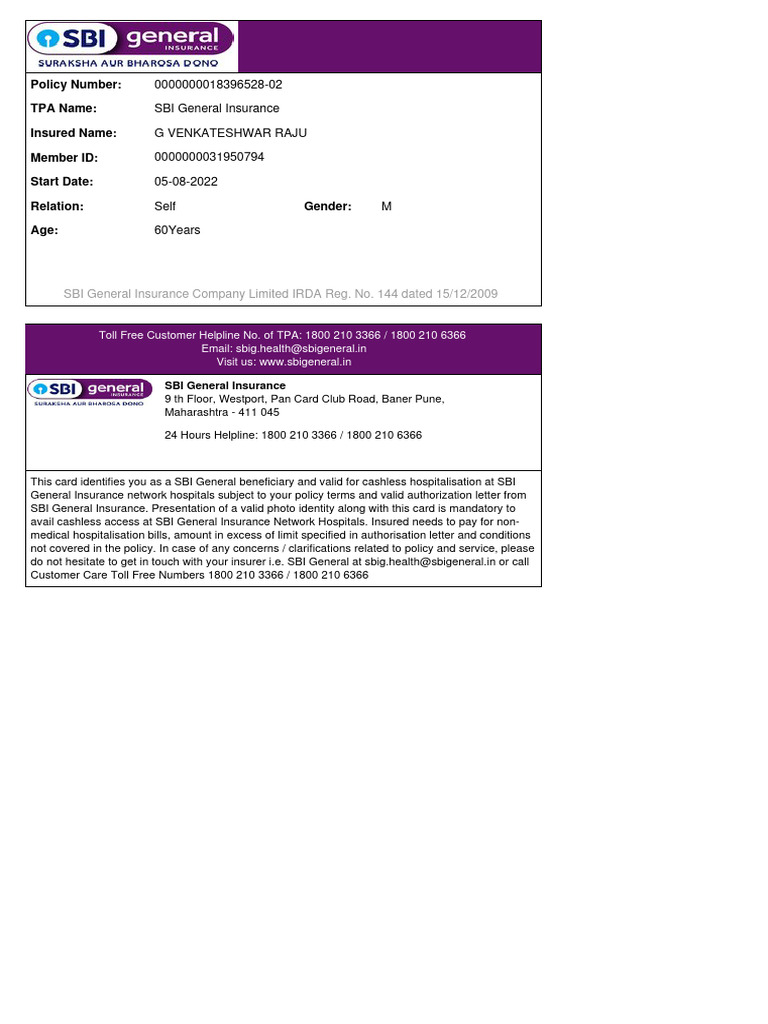 SBI General Insurance Policy Details | PDF | Insurance | Service Industries