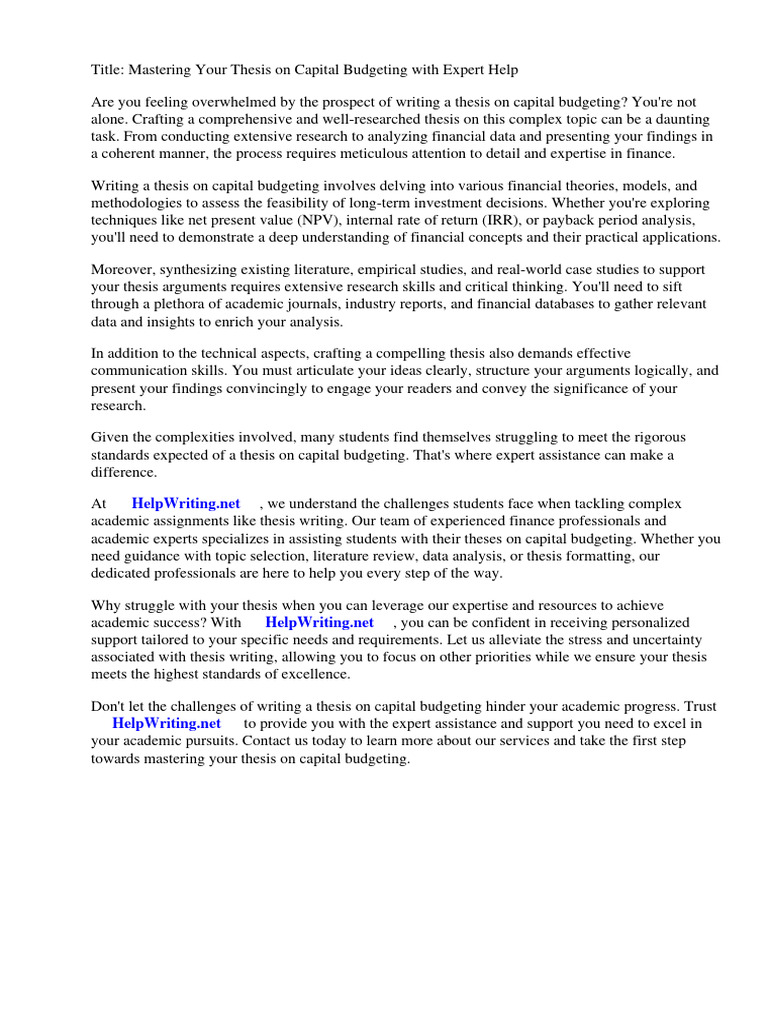 Thesis On Capital Budgeting | PDF