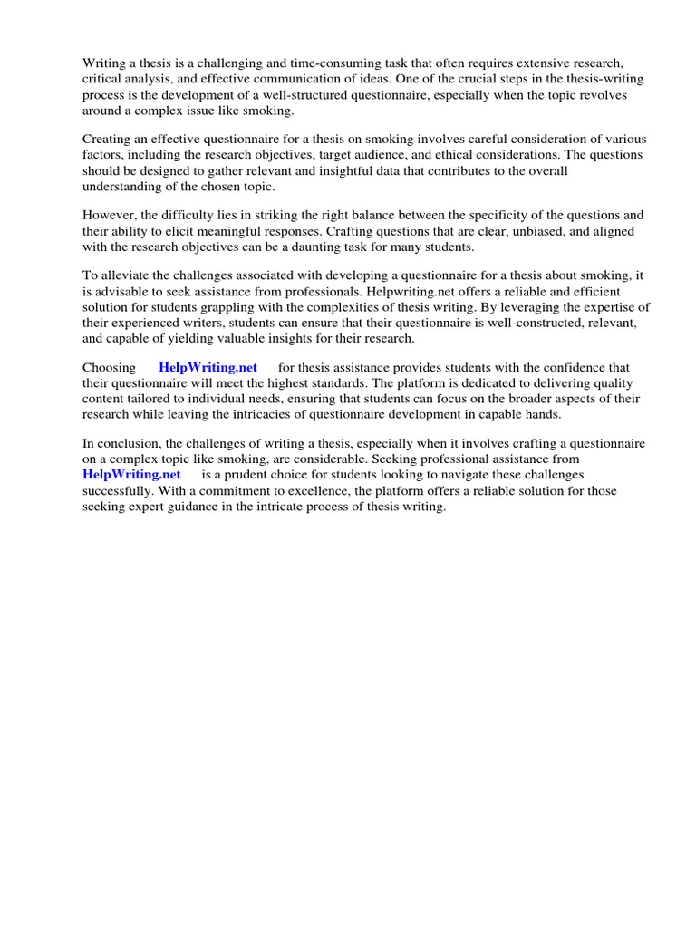 Example Questionnaire For Thesis About Smoking | PDF | Tobacco Smoking ...