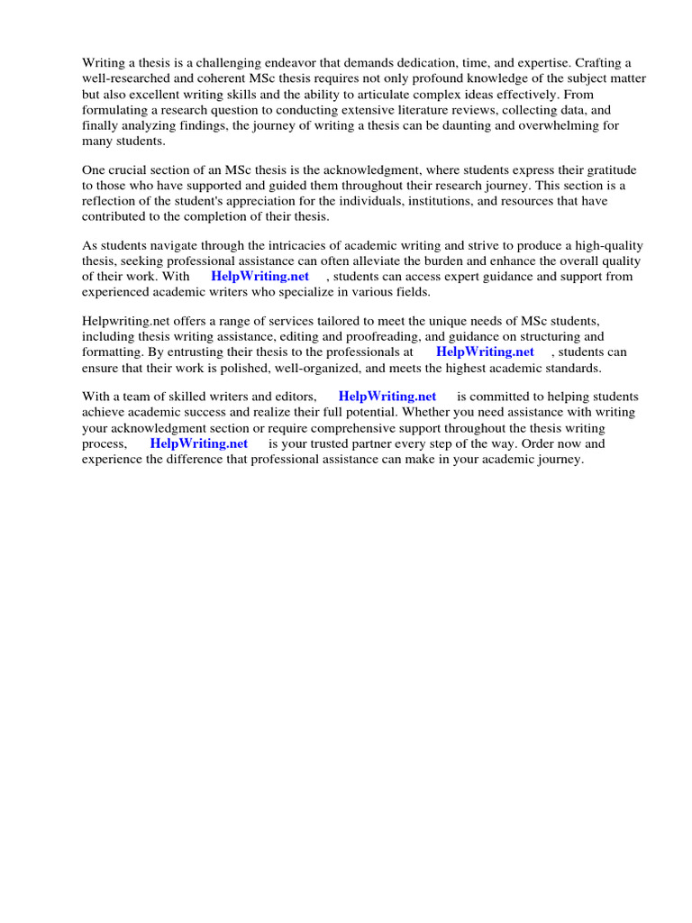 Acknowledgement Sample for Msc Thesis | PDF | Thesis