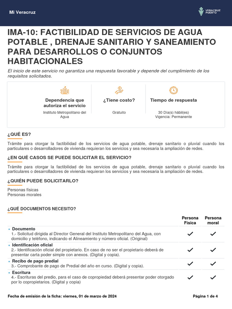 Factibilidad Agua y Drenaje Veracruz | PDF