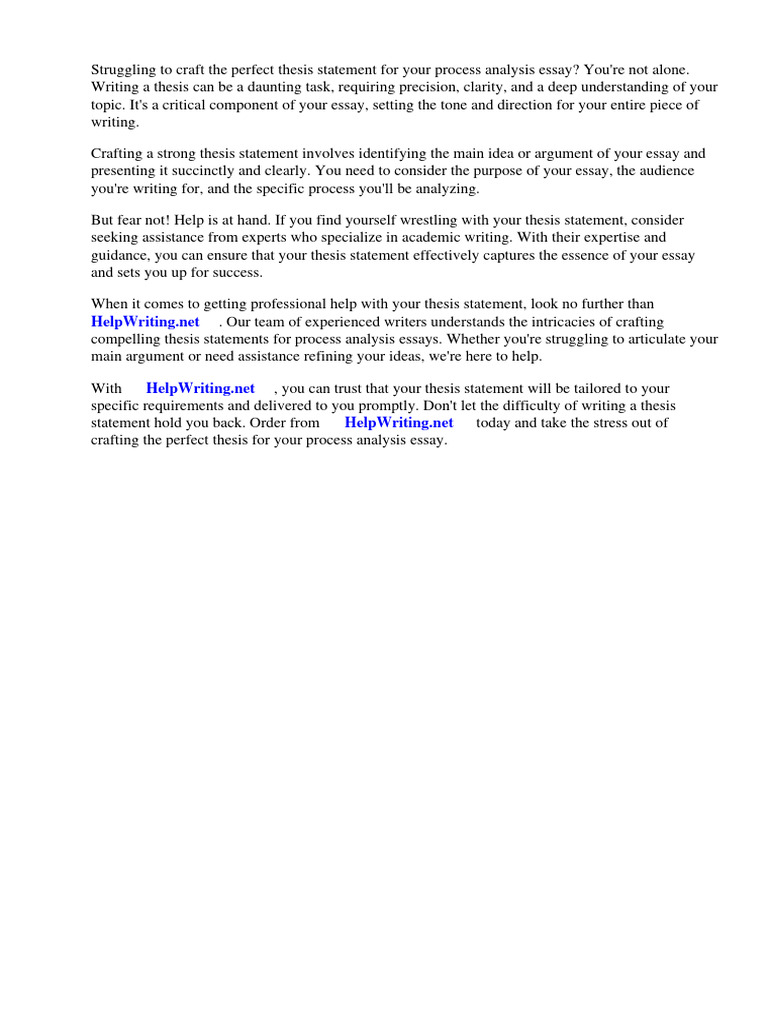 Process Analysis Essay Thesis Statement | PDF | Essays | Information