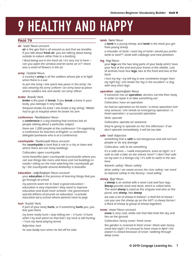 Outcomes Beginner VocabBuilder Unit 9 | PDF