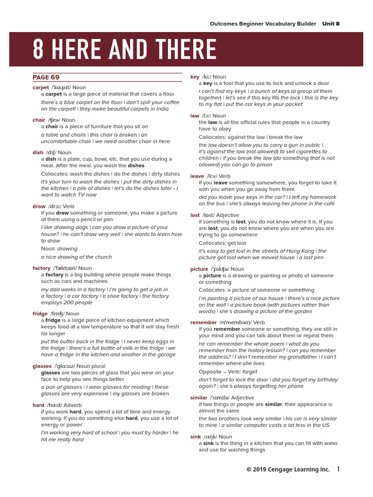 Outcomes Beginner VocabBuilder Unit 8 | PDF | Adjective | Adverb