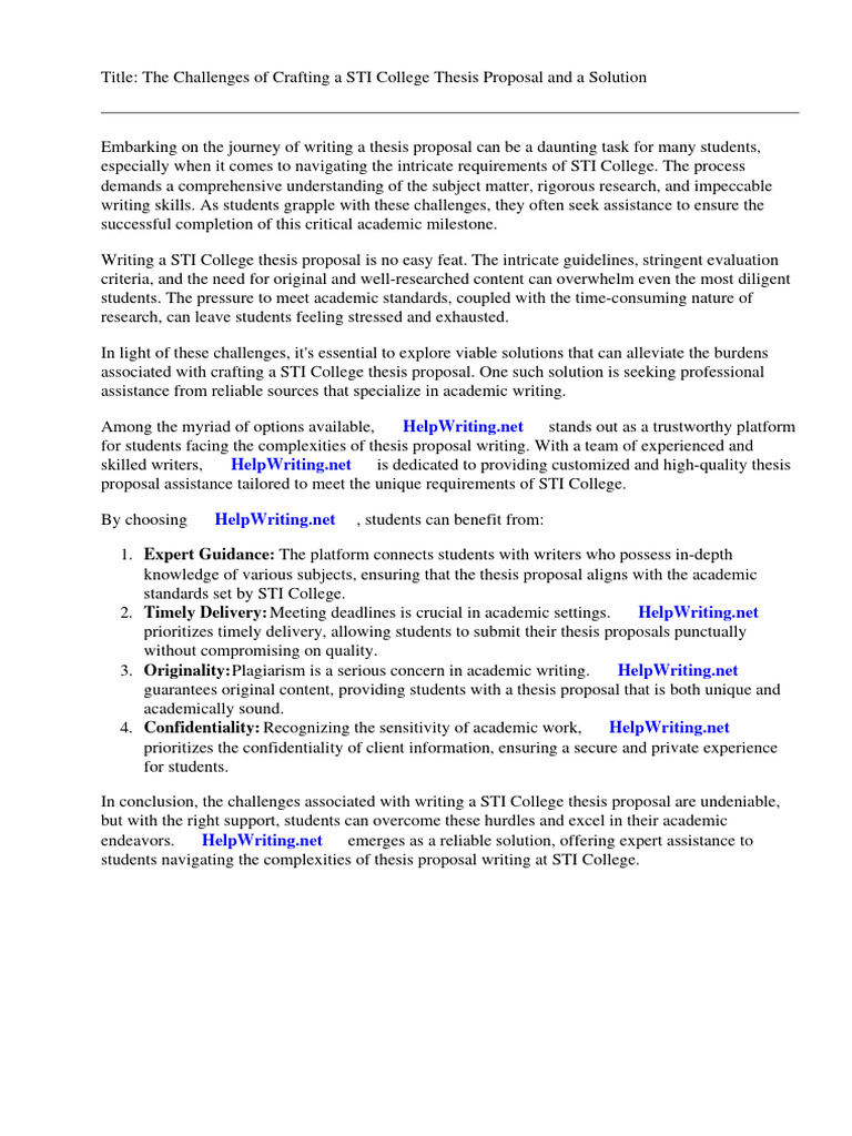 Sti College Thesis Proposal | PDF | Thesis | Science Sti College Thesis Proposal | PDF | Thesis | Science