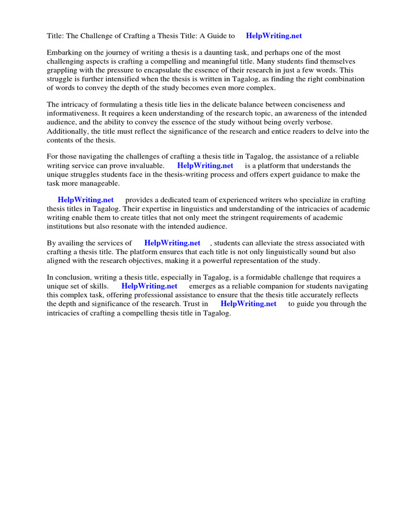 Thesis Title Sample Tagalog | PDF | Tagalog Language | Thesis