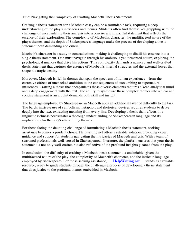 Macbeth Thesis Statement Examples | PDF | Macbeth
