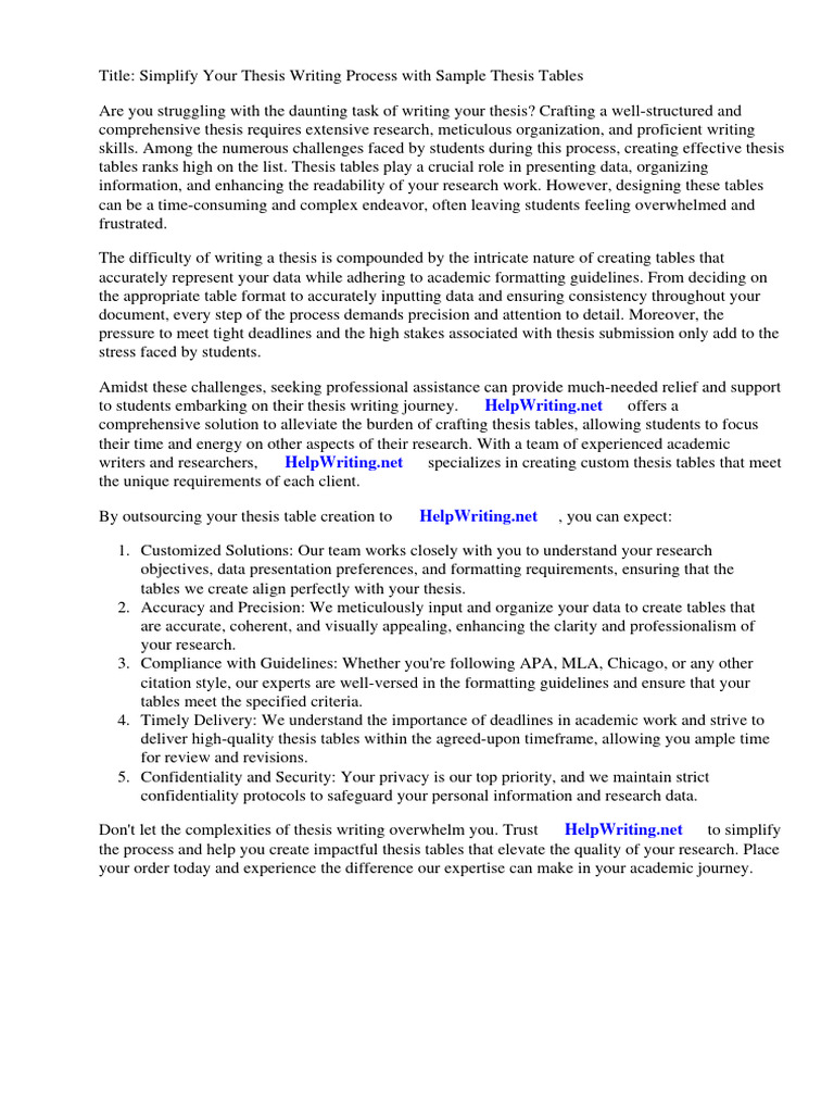 Sample Thesis Tables | PDF | Thesis | Apa Style