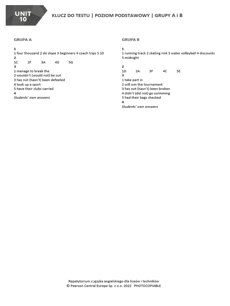 RepetMat U10 Test Answer Key Podst A B | PDF