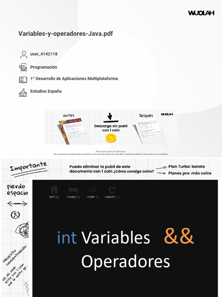 Wuolah Free Variables y Operadores Java | PDF | Java (lenguaje de ...