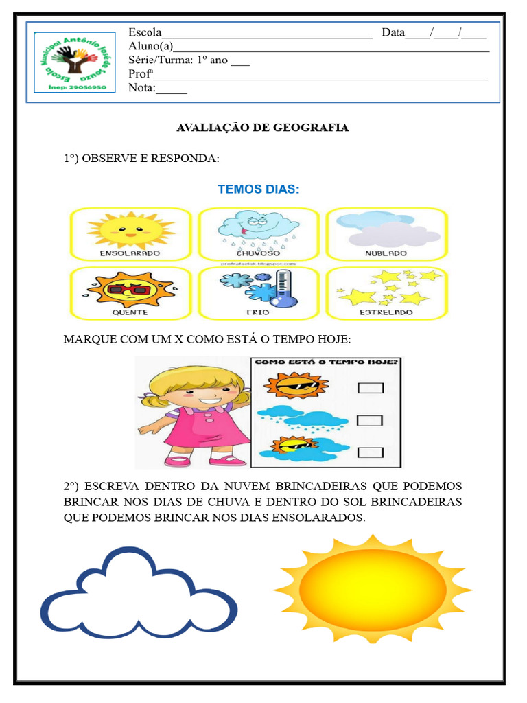 Atividades de Geografia Infantil: Tempo e Clima | PDF