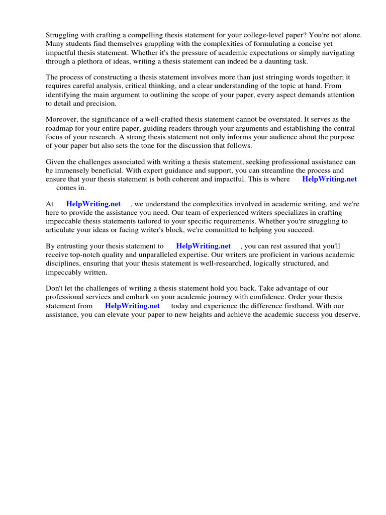 Thesis Statement Examples For College Level | PDF