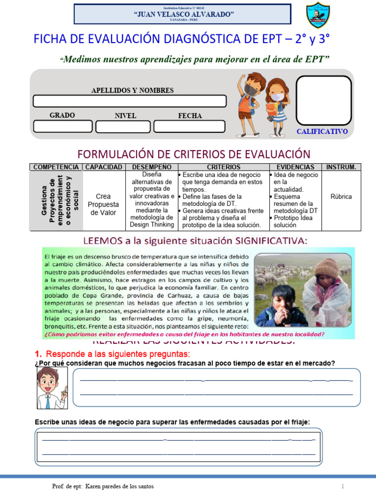 EVALUACIÓN DIAGNÓSTICA DE EPT - 2° y 3° | PDF