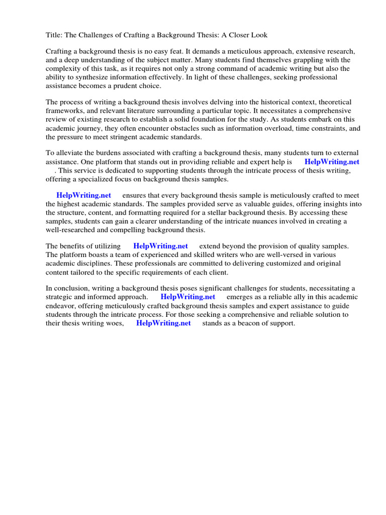 Background Thesis Sample | Download Free PDF | Thesis | Essays