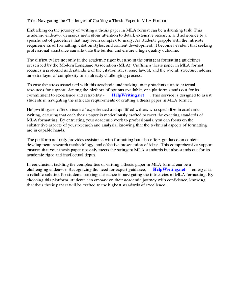 Sample Thesis Paper in Mla Format | PDF | Citation | Academic Publishing
