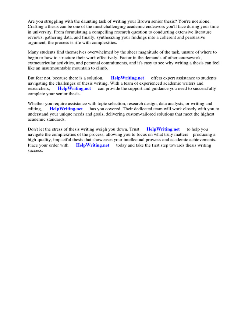 Brown Senior Thesis | PDF | Essays | Experience