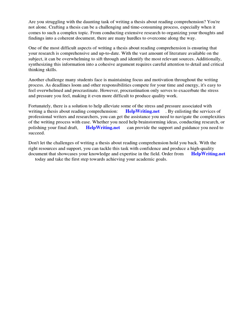 Thesis About Reading Comprehension PDF | PDF | Reading Comprehension ...
