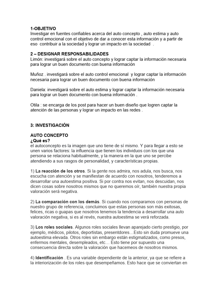 Autoconcepto y Autocontrol Personal | PDF | Las emociones | Autoestima