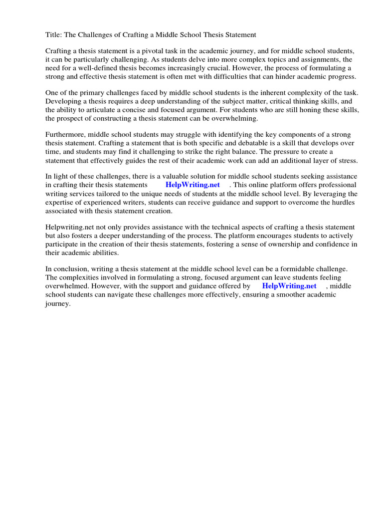 Middle School Thesis Statement | PDF | Essays | Thesis
