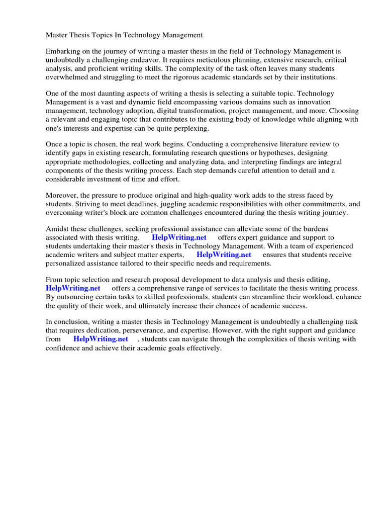 Master Thesis Topics in Technology Management | PDF | Thesis ...