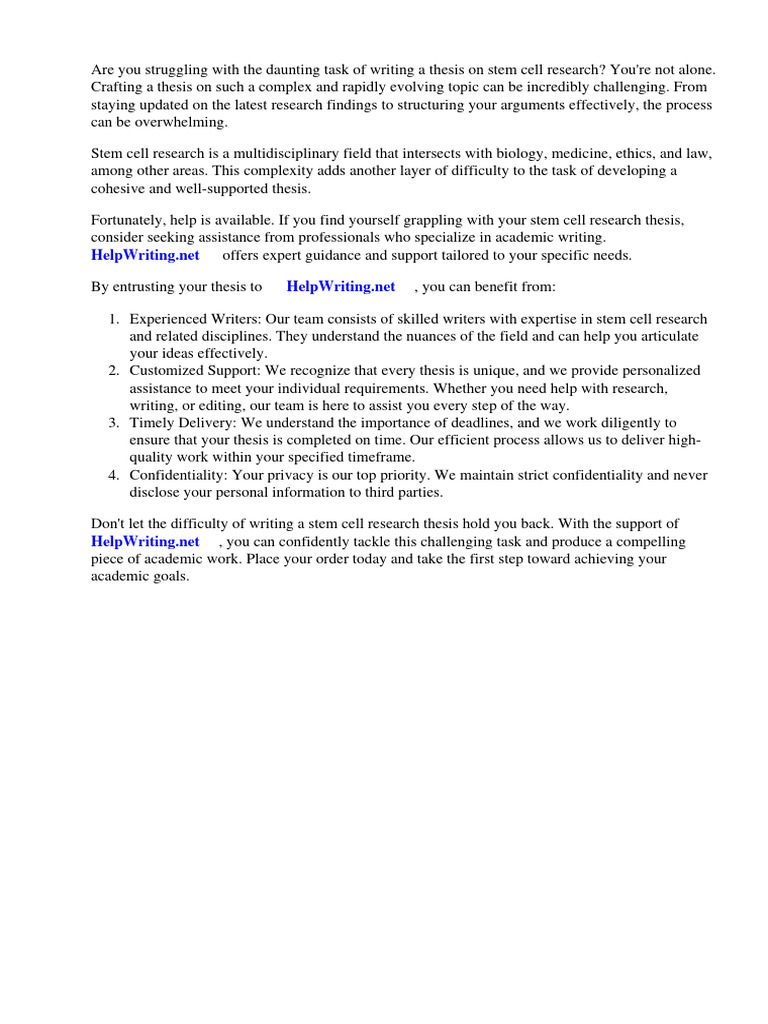 Stem Cell Research Thesis Topics | PDF | Stem Cell | Embryonic Stem Cell