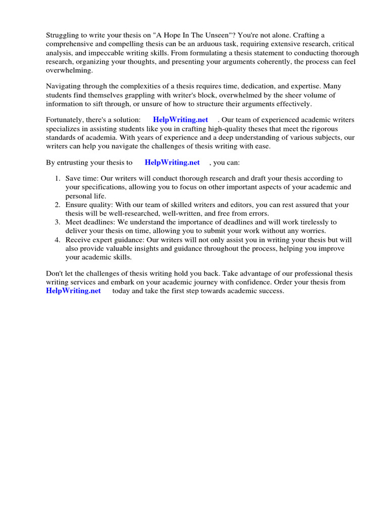 A Hope in The Unseen Thesis | PDF