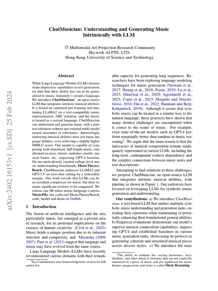 Chatmusician: Understanding and Generating Music Intrinsically With LLM ...