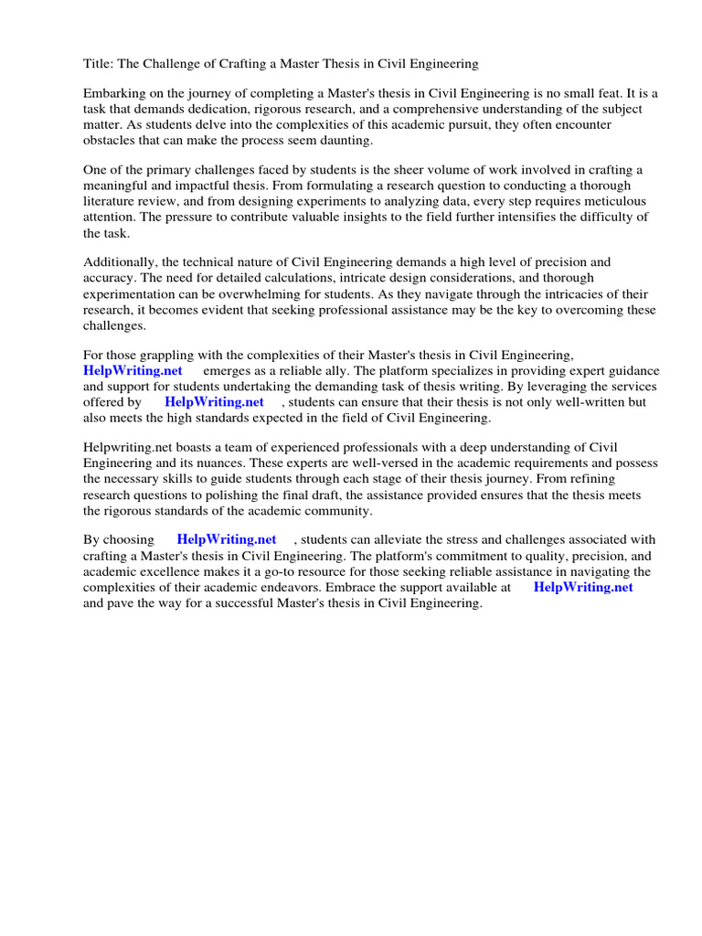 Master Thesis in Civil Engineering | PDF | Thesis | Engineering