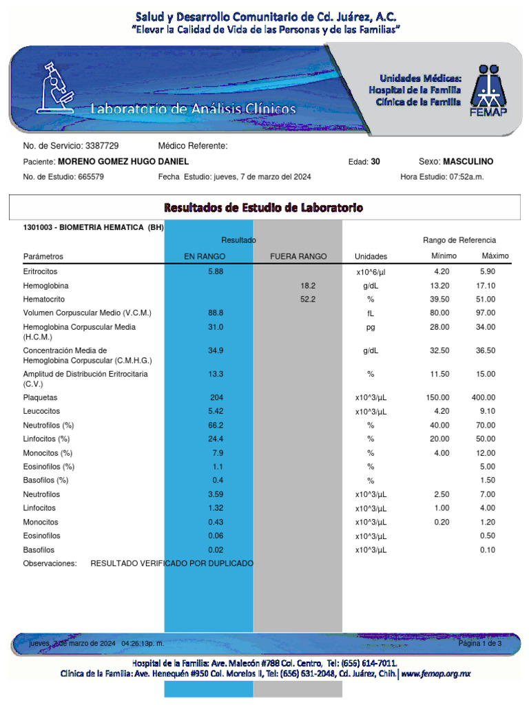 Resultados de Análisis de Sangre 2024 | PDF | Biología Celular | Tejido ...