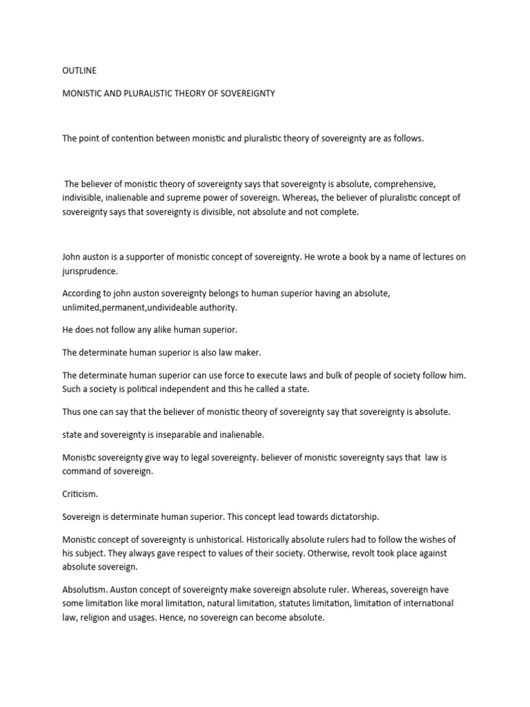 Monistic and Pluralistic Sovereignty. Short Notes | PDF | Sovereignty ... Monistic and Pluralistic Sovereignty. Short Notes | PDF | Sovereignty ...