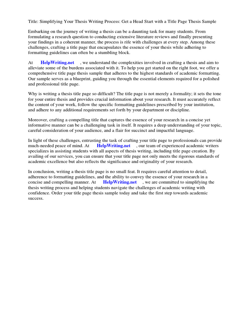 Title Page Thesis Sample | PDF | Thesis | Doctor Of Philosophy