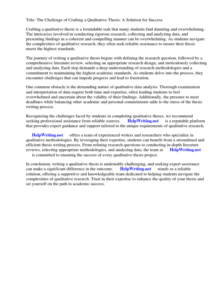 Sample Qualitative Thesis Paper | PDF | Methodology | Qualitative Research