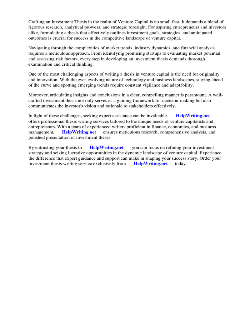 Investment Thesis Venture Capital | PDF | Venture Capital | Corporate ...