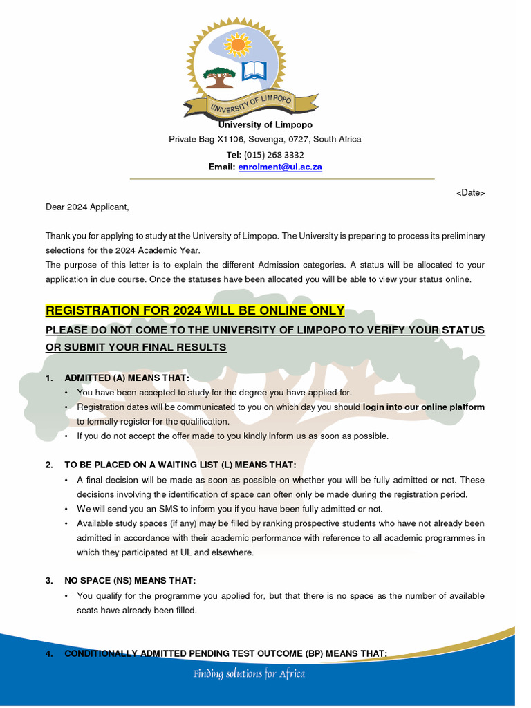 Descriptive Letter To ALL Applicants - 2024 Signed | PDF | University ...