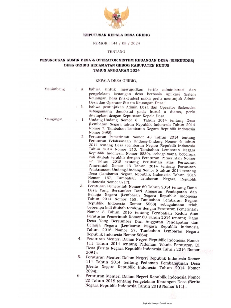 SK Admin Dan Operator Siskeudes | PDF