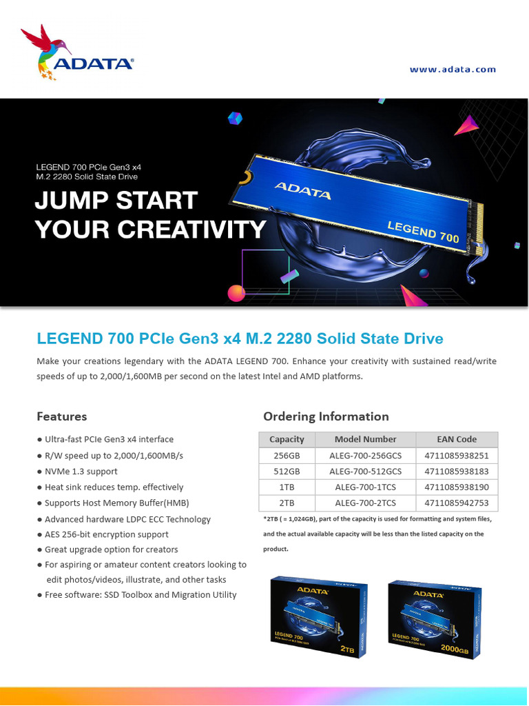 Datasheet Legend 700 Pcie Gen3 x4 m2 2280 SSD 20230428 | PDF | Solid State Drive | Computer Data ...