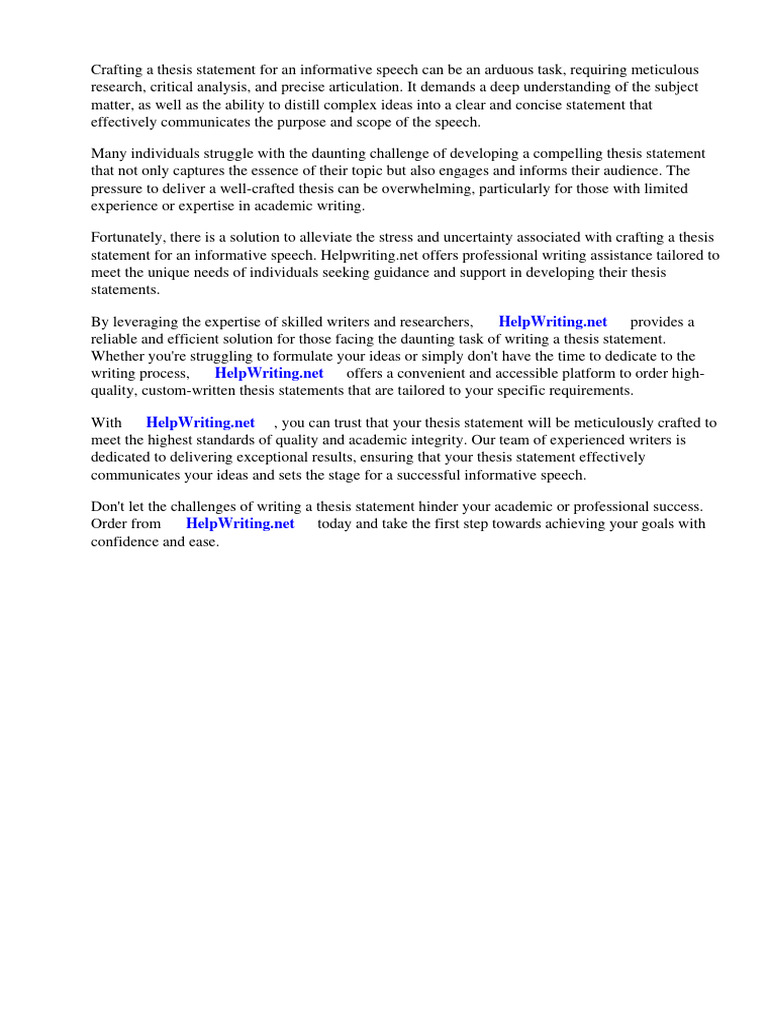 Thesis Statement For A Informative Speech | PDF | Essays | Thesis