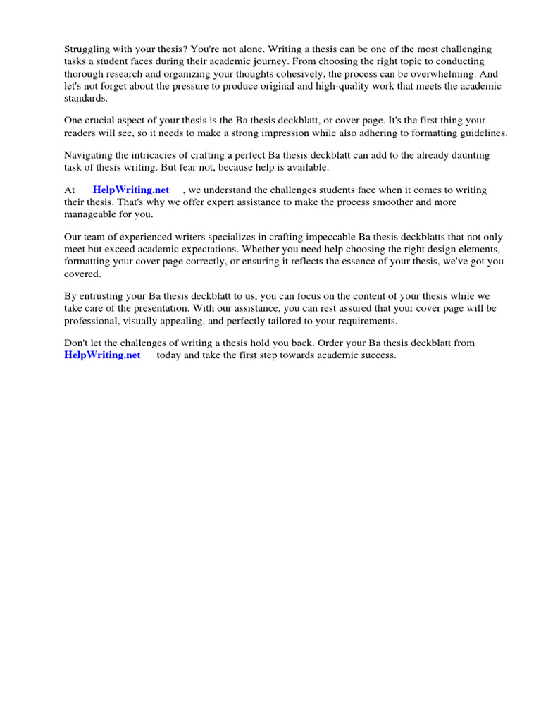 Ba Thesis Deckblatt | PDF | Thesis | Apa Style