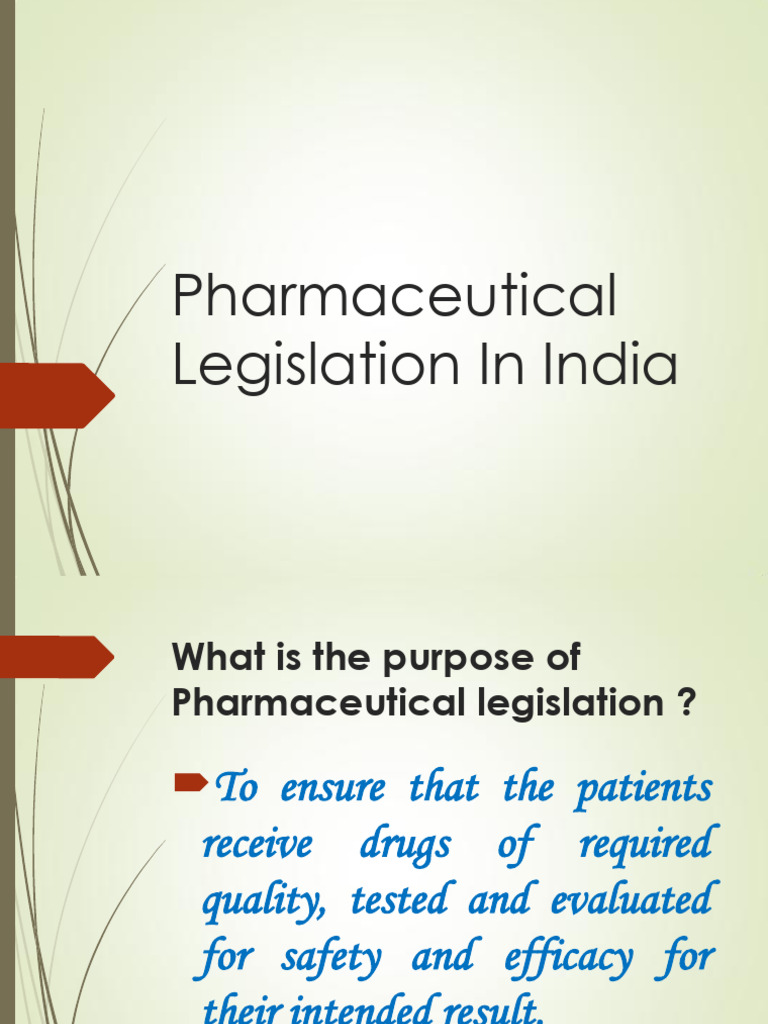 Pharmaceutical Legislation in India | PDF | Drugs | Pharmacy