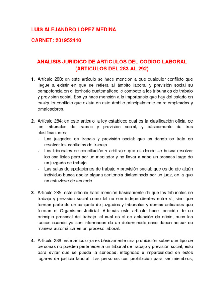 Analisis juridico de articulos del codigo laboral | PDF | Judicaturas ...