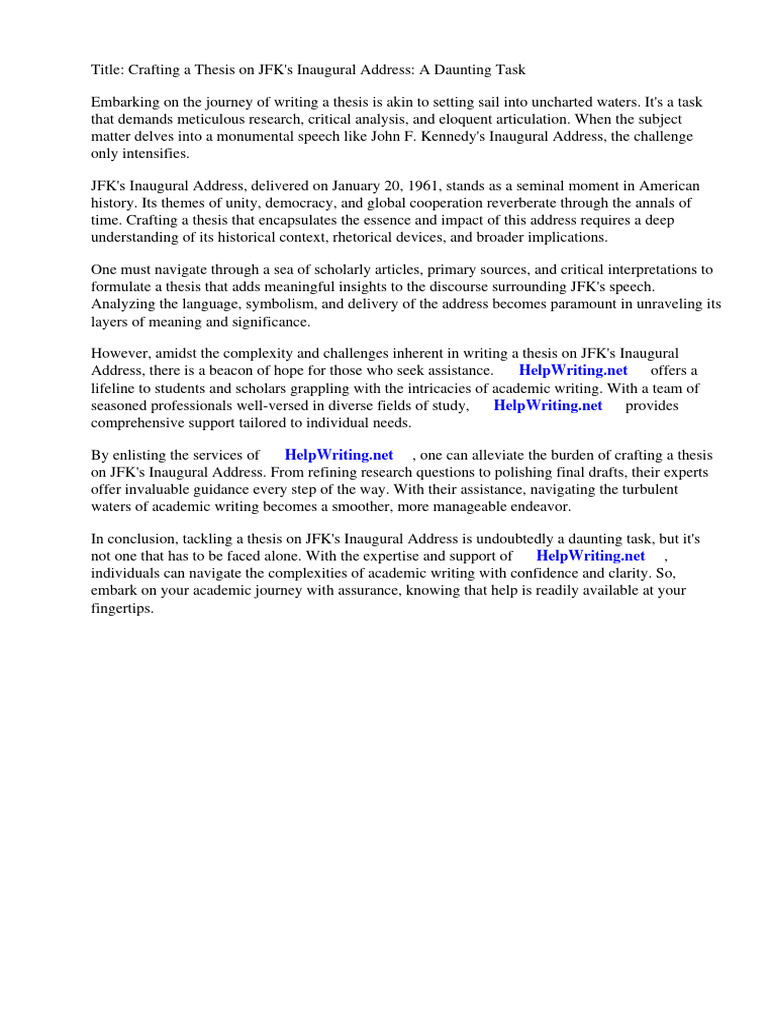 Thesis of Jfks Inaugural Address | PDF | John F. Kennedy | Speech ...