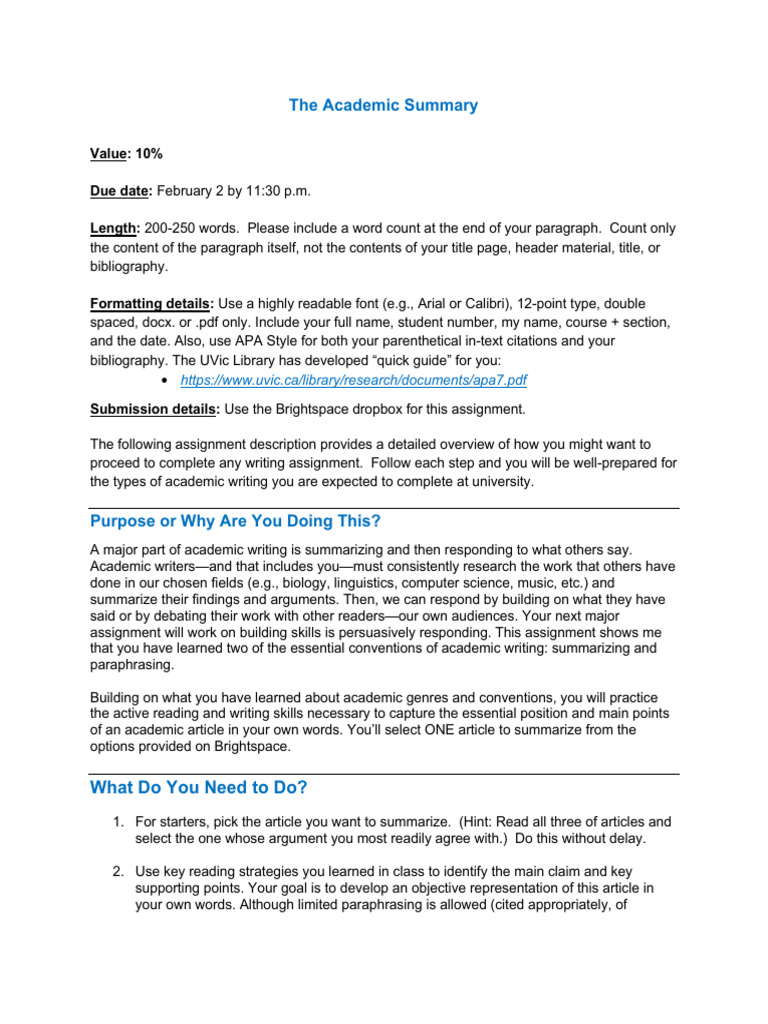 Academic Summary Assignment | PDF