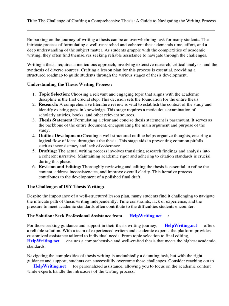 Writing Thesis Lesson Plan | PDF