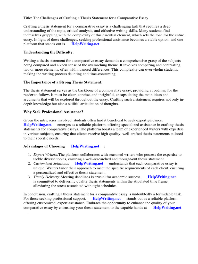 How To Write A Thesis Statement Comparative Essay | PDF | Essays | Thesis