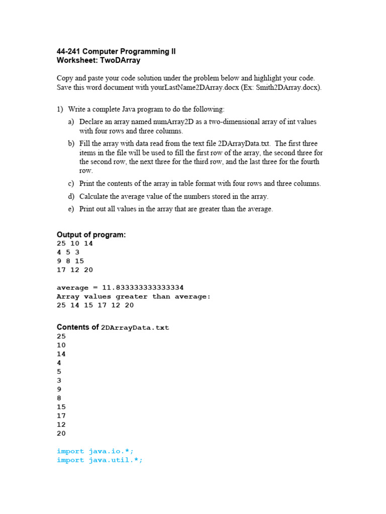Java Two-Dimensional Array Program | PDF | Computer Data | Computing