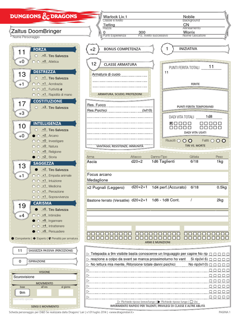 Scheda PG Warlock | PDF