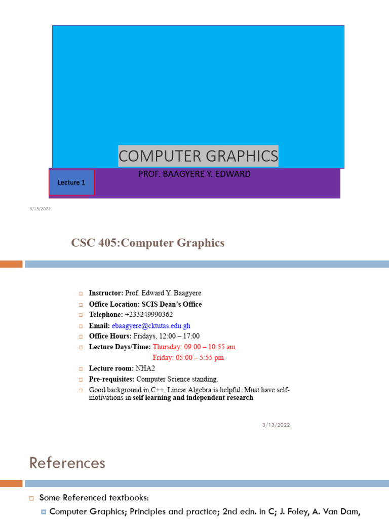 Computer Graphics Lecture - 1 - V2024 | PDF | Computer Graphics | 3 D ...